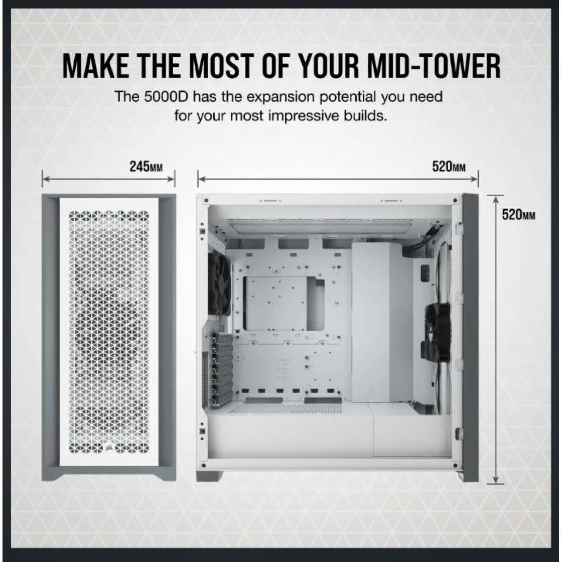 Corsair 5000D Tempered Glass Mid-Tower ATX PC Case — White