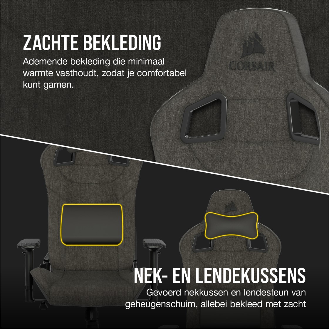 Corsair T3 RUSH Fabric Gaming Chair - Charcoal