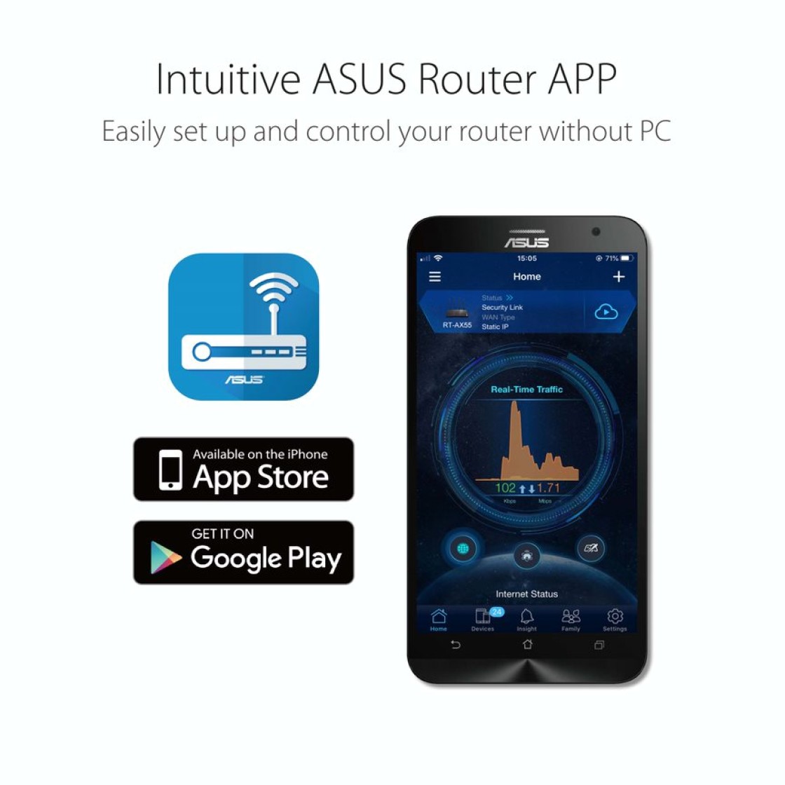 ASUS RT-AX1800HP Dual Band WiFi 6 Extendable Router