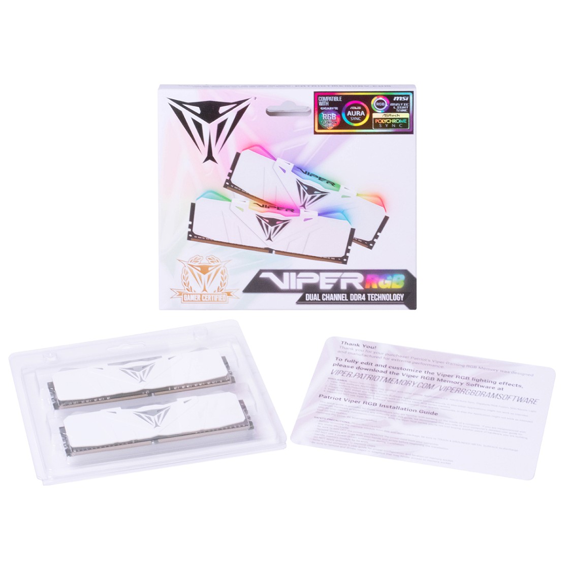 Patriot Viper RGB DDR4 16GB (2 x 8GB) 3200MHz CL16 UDIMM (White)